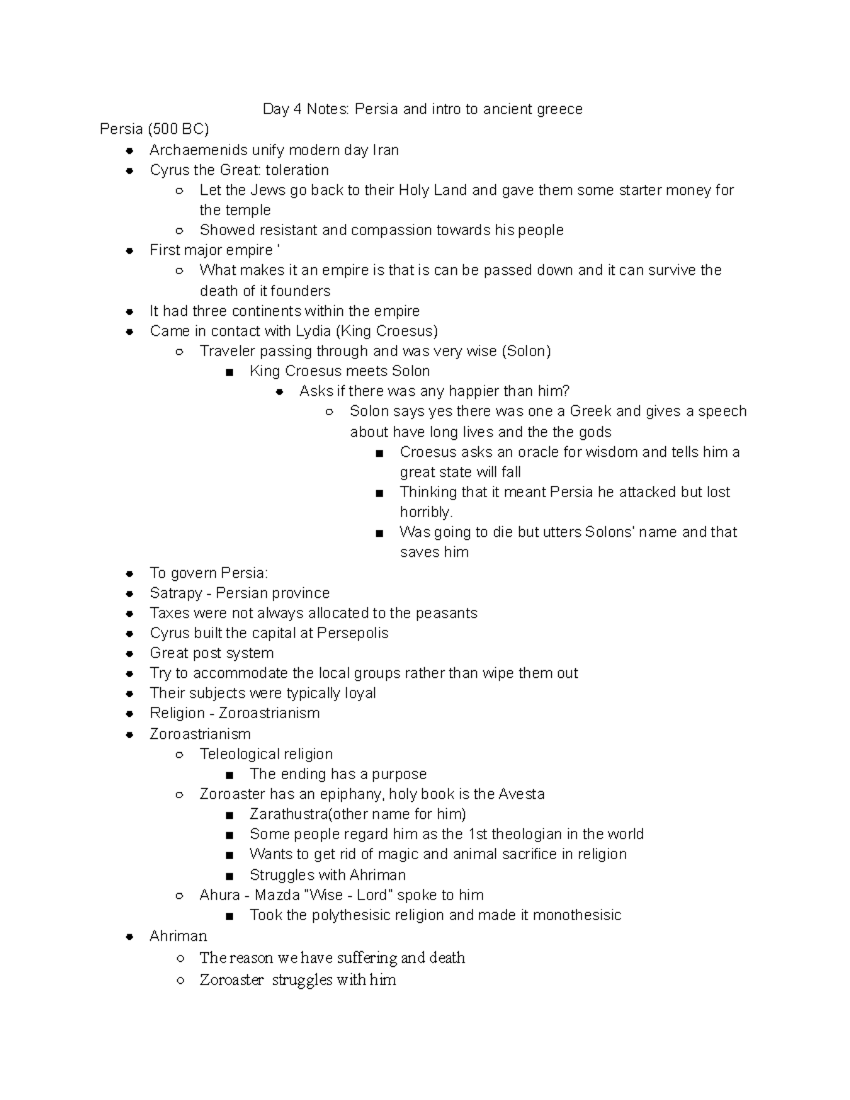 Day 4 Notes Persia and intro to ancient greece - Was going to die but ...