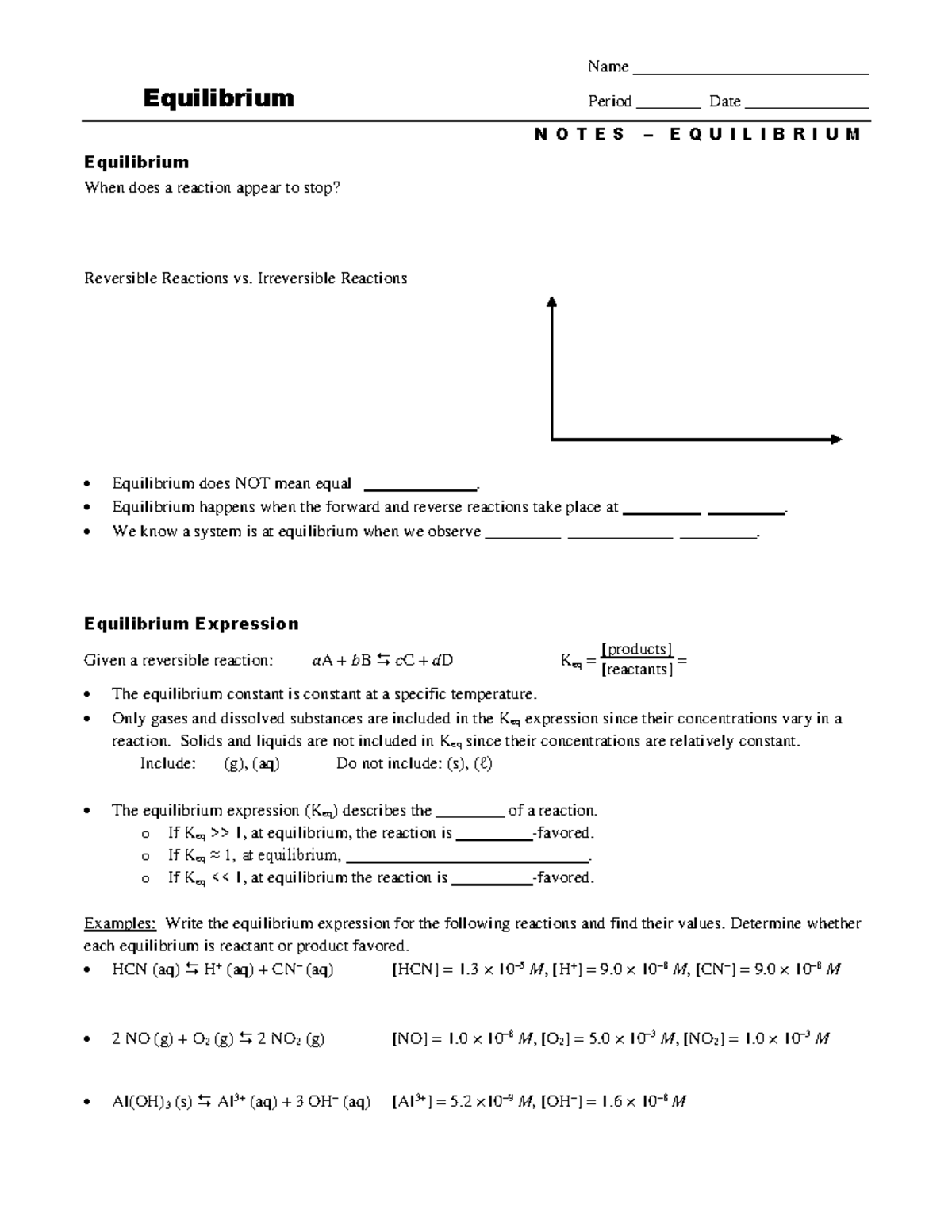 Notes - Equilibrium R - Need help to solve - South Pasadena • Chemistry ...