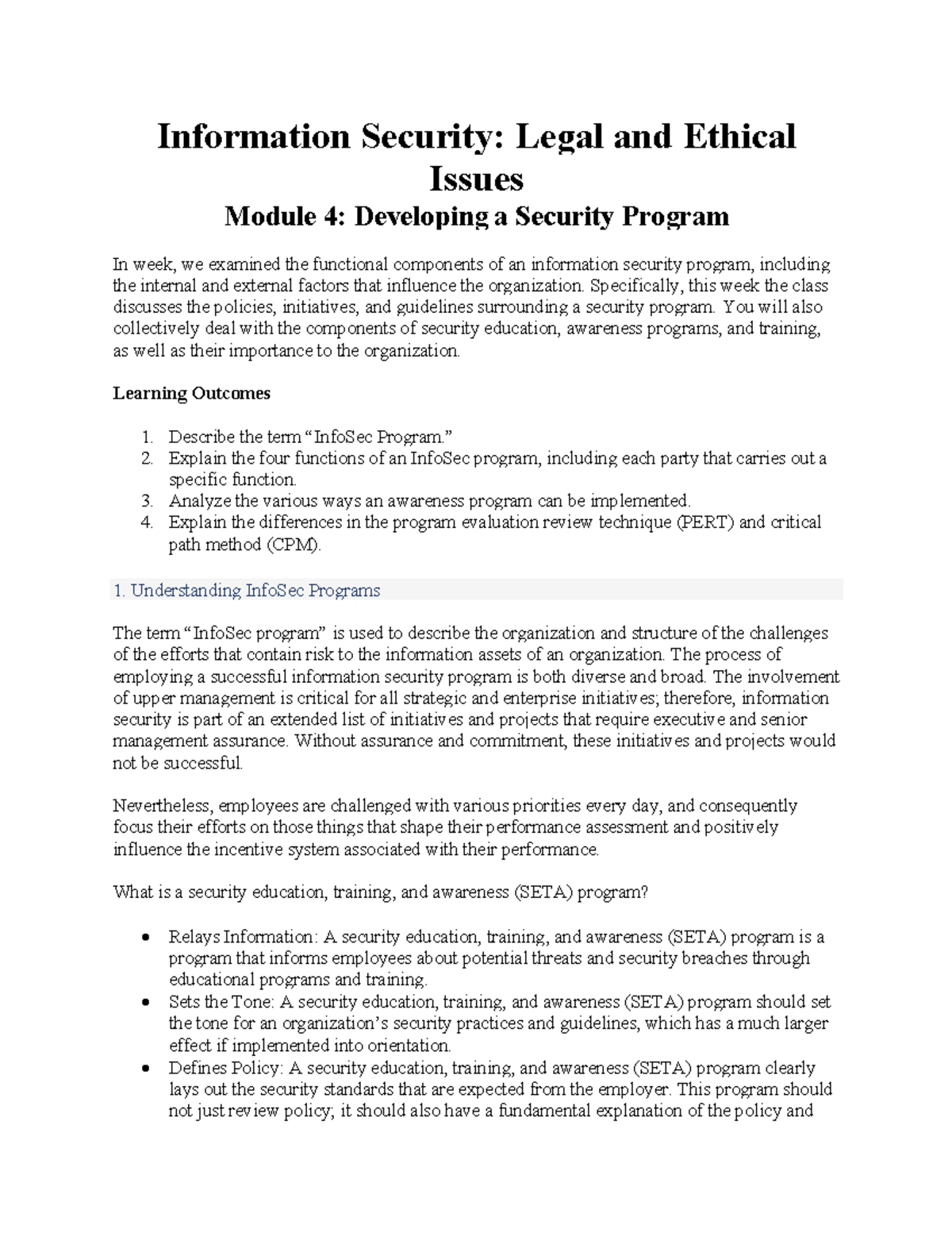 Information Security-Week4 Notes - Information Security: Legal and ...