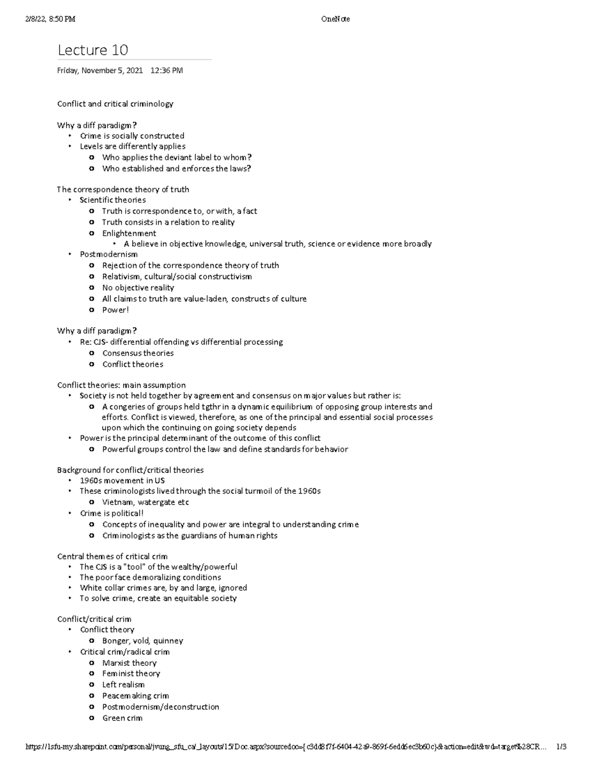 Lec 10 notes sfu - 2/8/22, 8:50 PM OneNote - Studocu