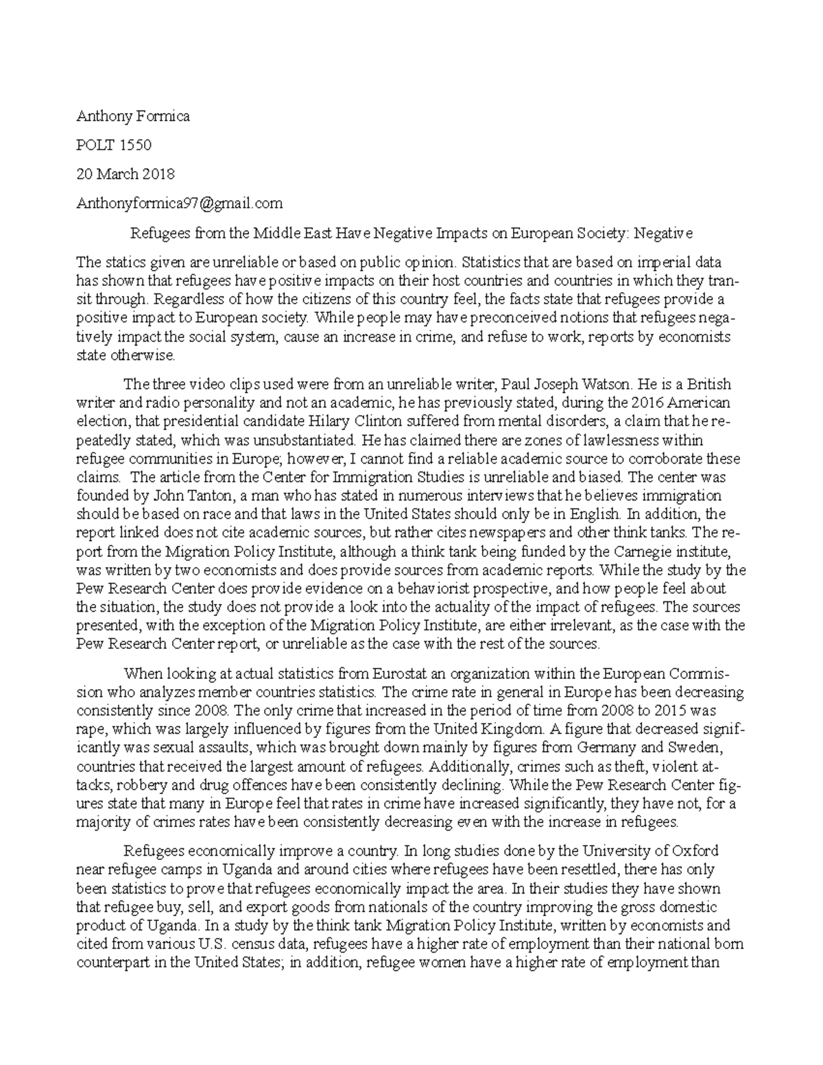 Refugees from the Middle East Have Negative Impacts on European Society ...