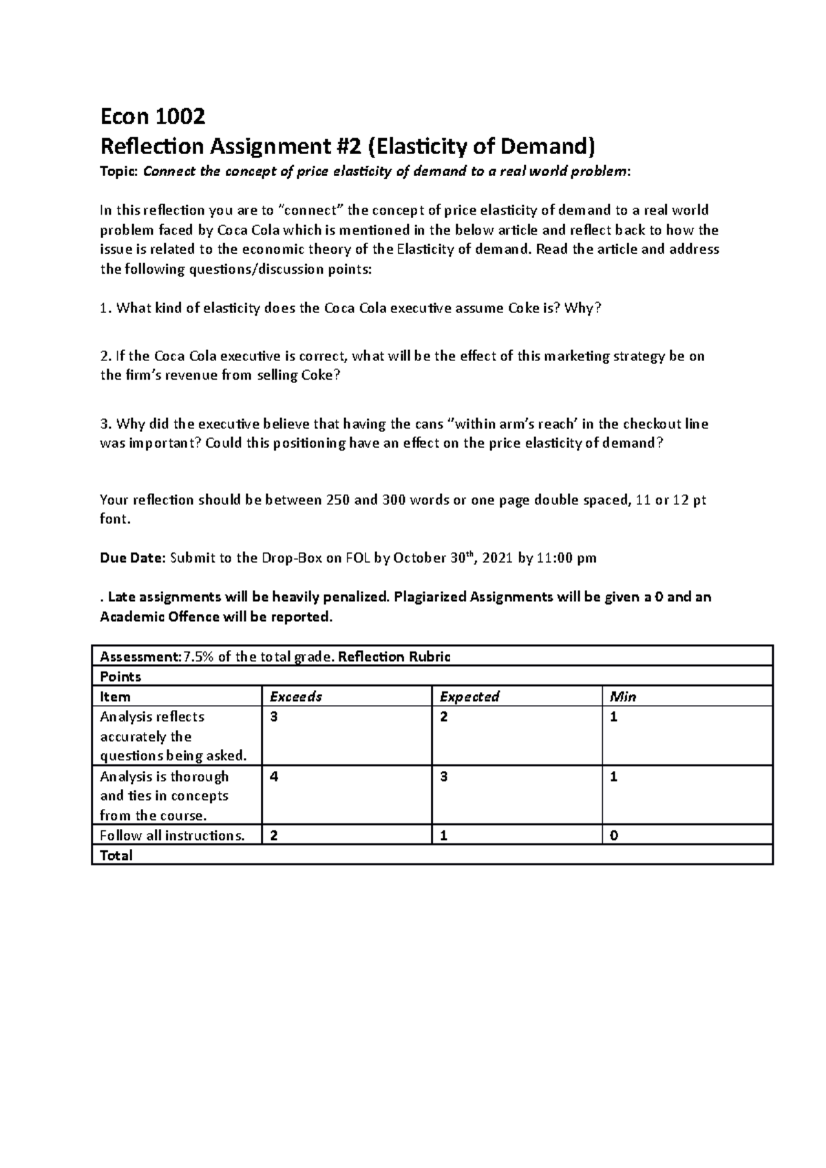 Econ1002-Reflection Assignment #2 - F21 - Econ 1002 Reflection ...