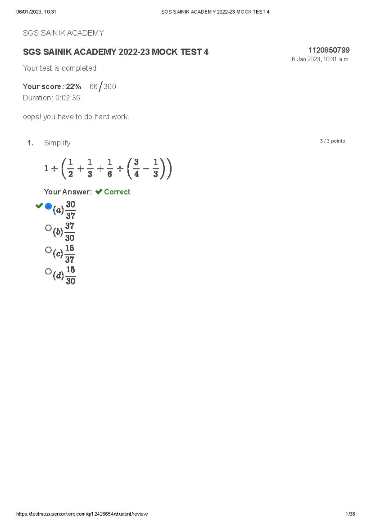 SGS Sainik Academy 2022-23 MOCK TEST 4 - 1120850799 6 Jan 2023, 10:31 a ...