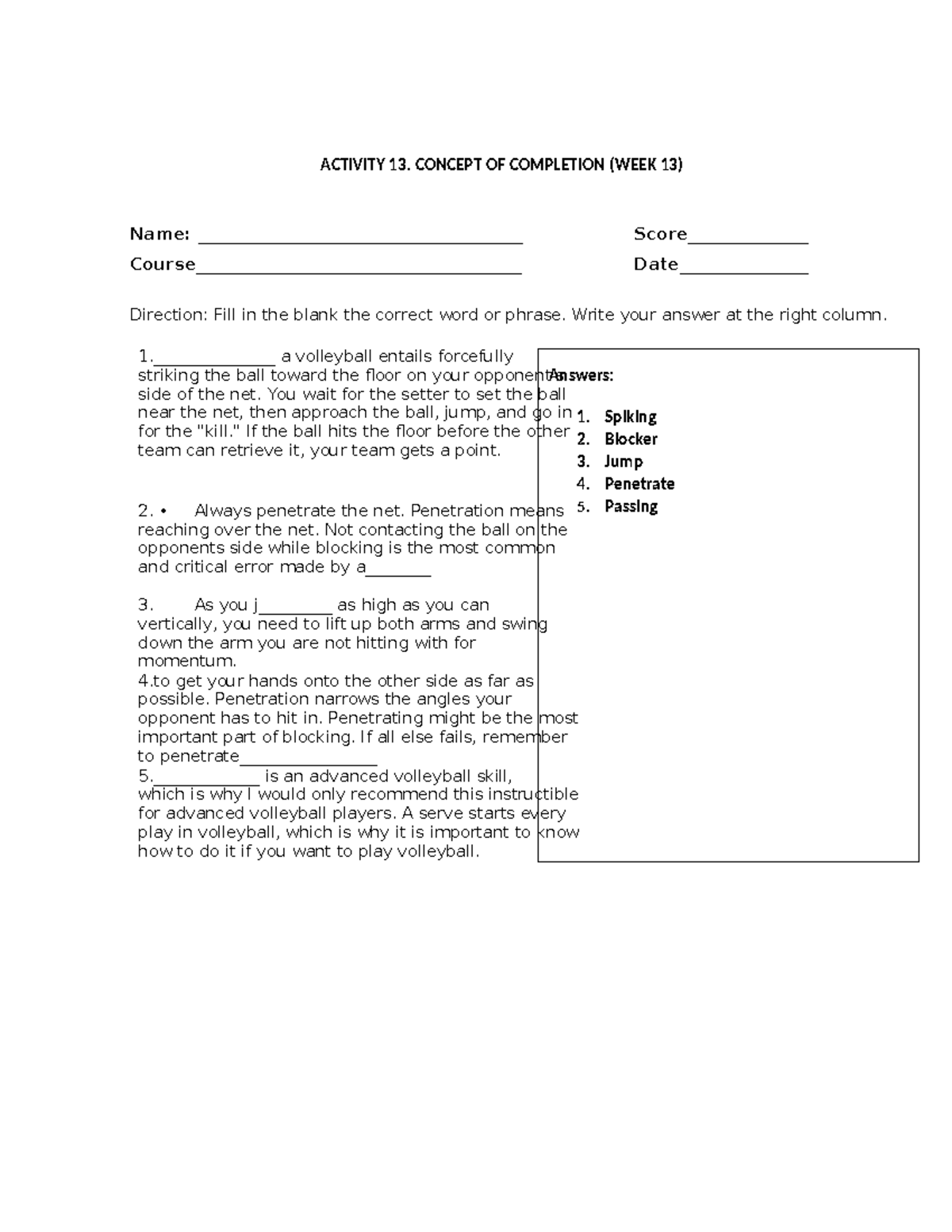 Activity 13 - Pe answers - ACTIVITY 13. CONCEPT OF COMPLETION (WEEK 13 ...