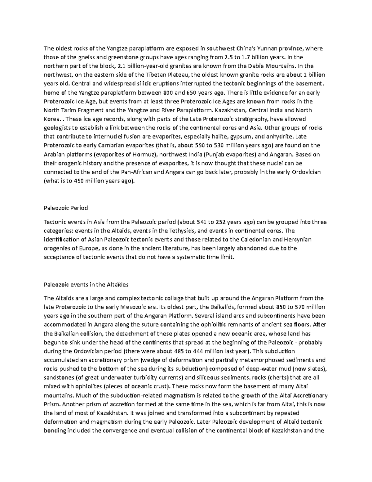 History of Asia 8 - Lecture notes - The oldest rocks of the Yangtze ...