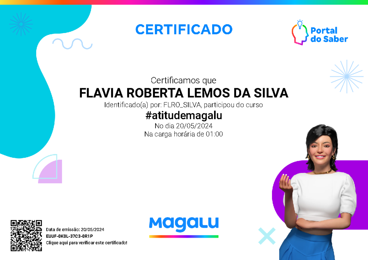 Certificado- Flavia Roberta Lemos DA Silva-#atitudemagalu - Contabilidade Básica - Studocu