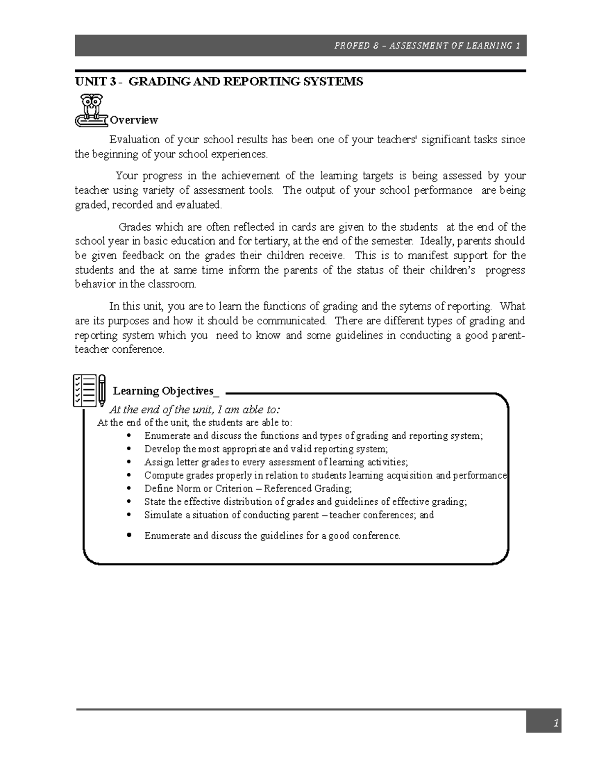 Unit 3 Prof Ed 8 - lecture - UNIT 3 - GRADING AND REPORTING SYSTEMS ...