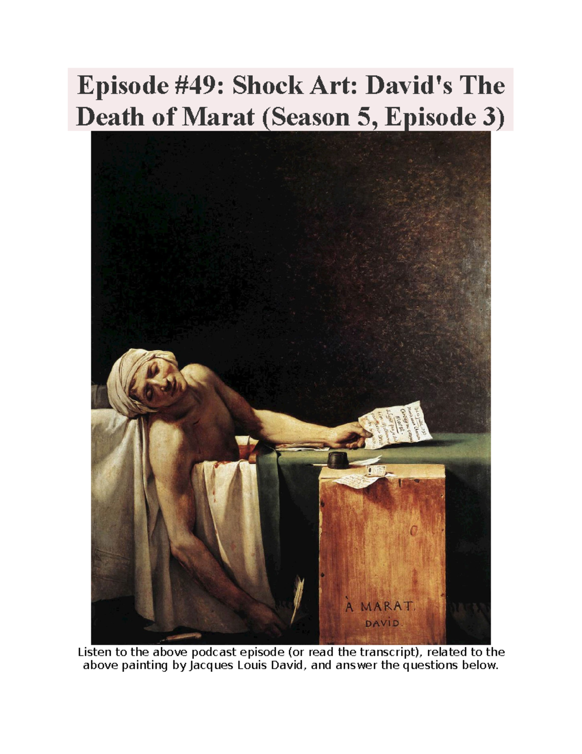 Art Curious Questions- Death of Marat - MA 230 - Episode #49: Shock Art ...
