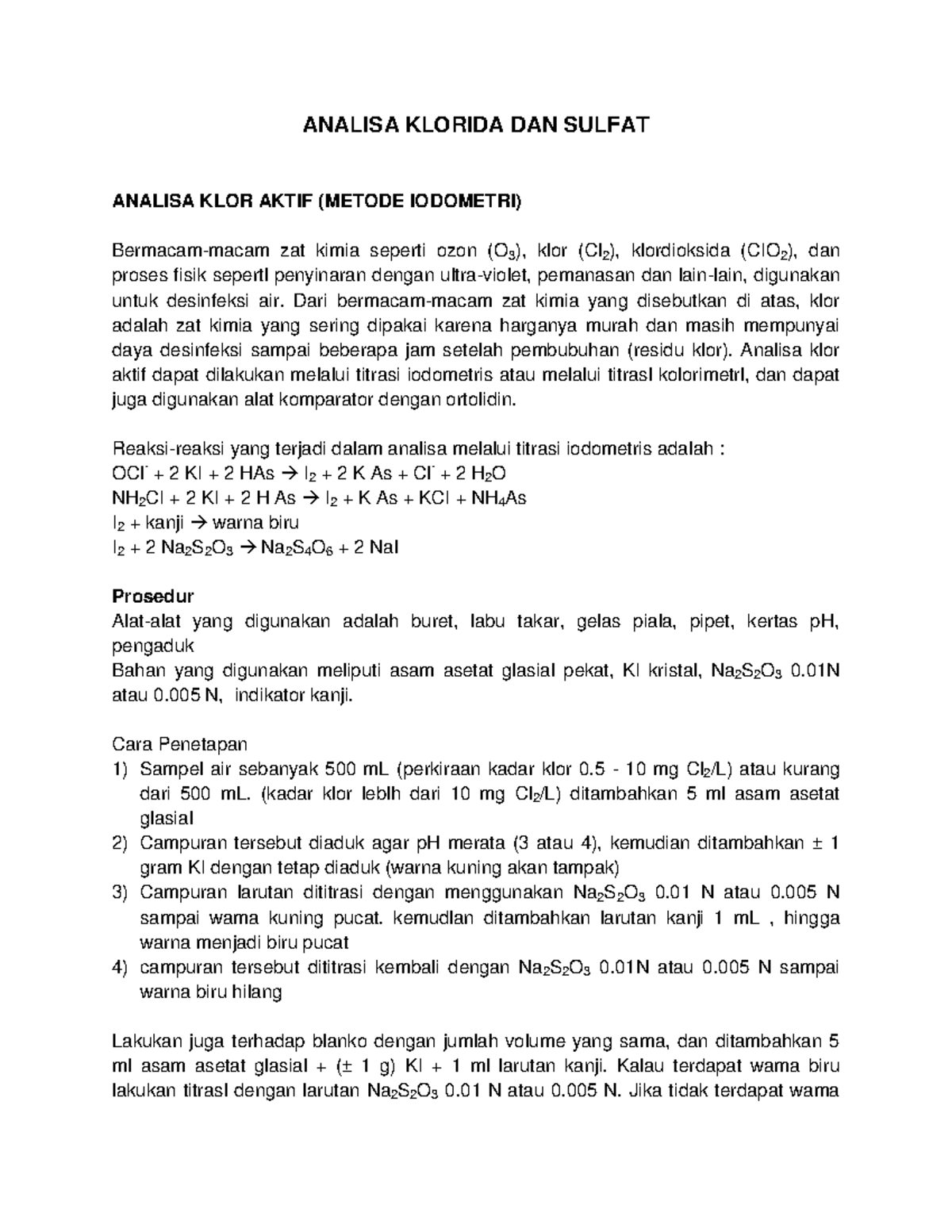 Modul Praktikum Uji Klorida-Sulfat - ANALISA KLORIDA DAN SULFAT ANALISA ...