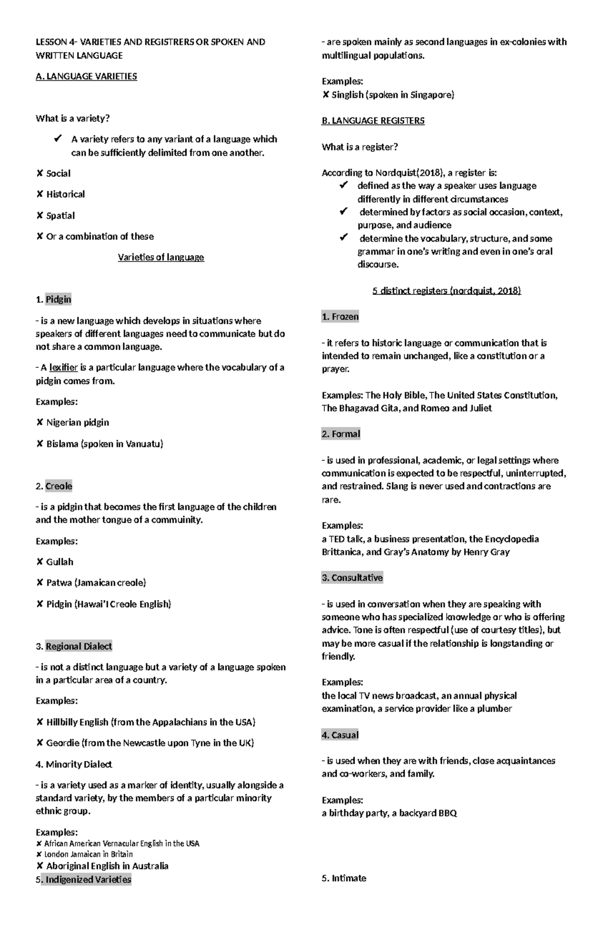 Lesson 4- Purcomm - lecture notes - LESSON 4- VARIETIES AND REGISTRERS ...