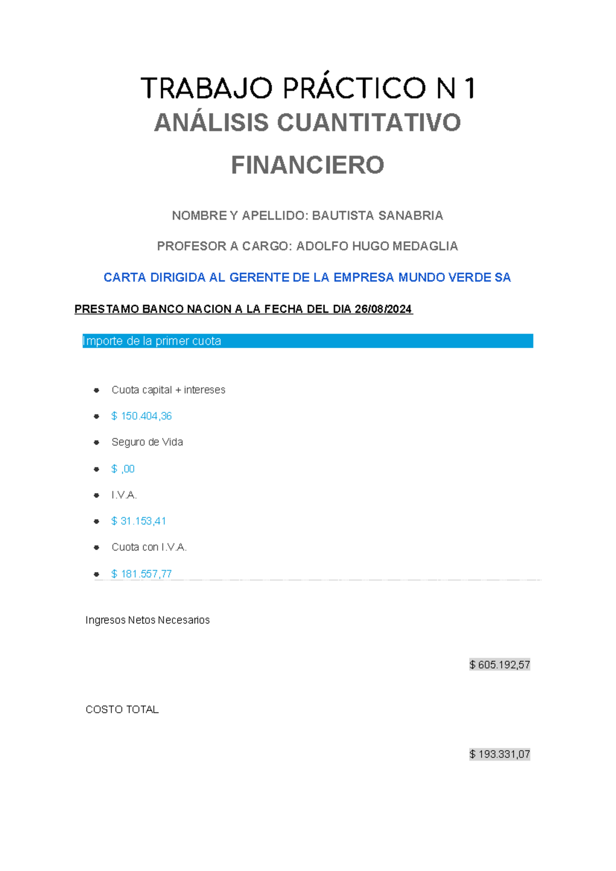 Trabajo Práctico N 1 - tp 1 de analisis cuantitativo financiero - TRABAJO PRÁCTICO N 1 ANÁLISIS ...