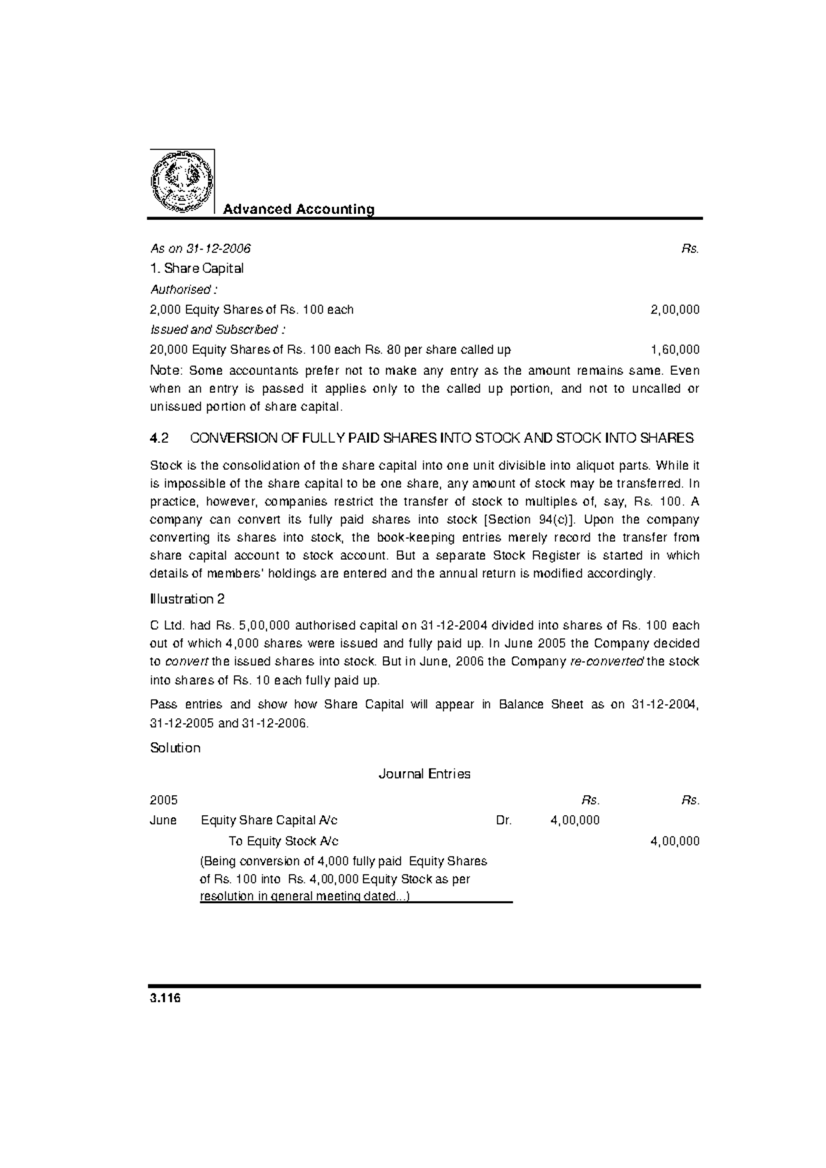 Advanced Accounting- Conversion OF Fully PAID Shares INTO Stock AND ...