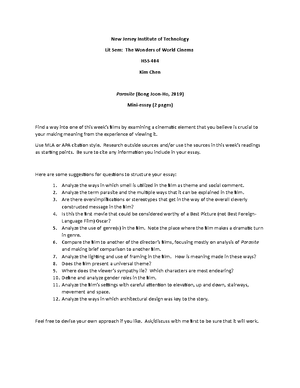 Parasite Mini essay - Karanpreet Singh 1 Parasite Mini-Essay Examine ...