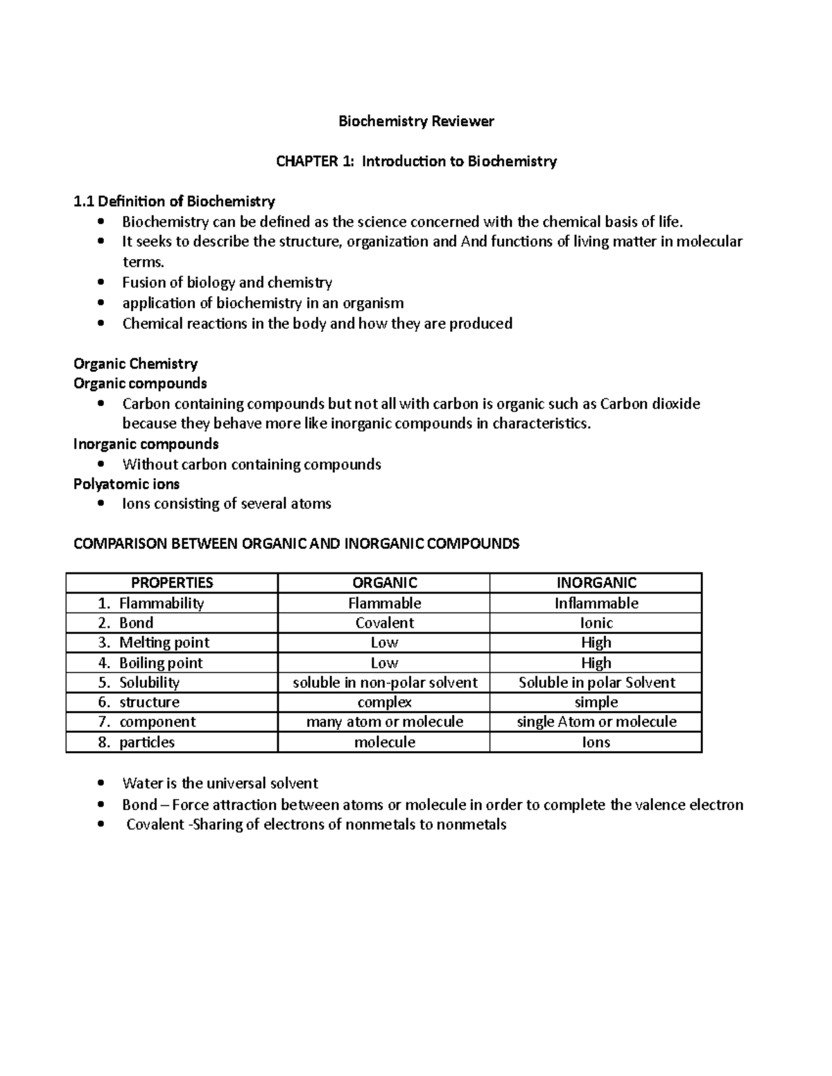 Biochemistry-Reviewer - Biochemistry Reviewer CHAPTER 1: Introduction ...