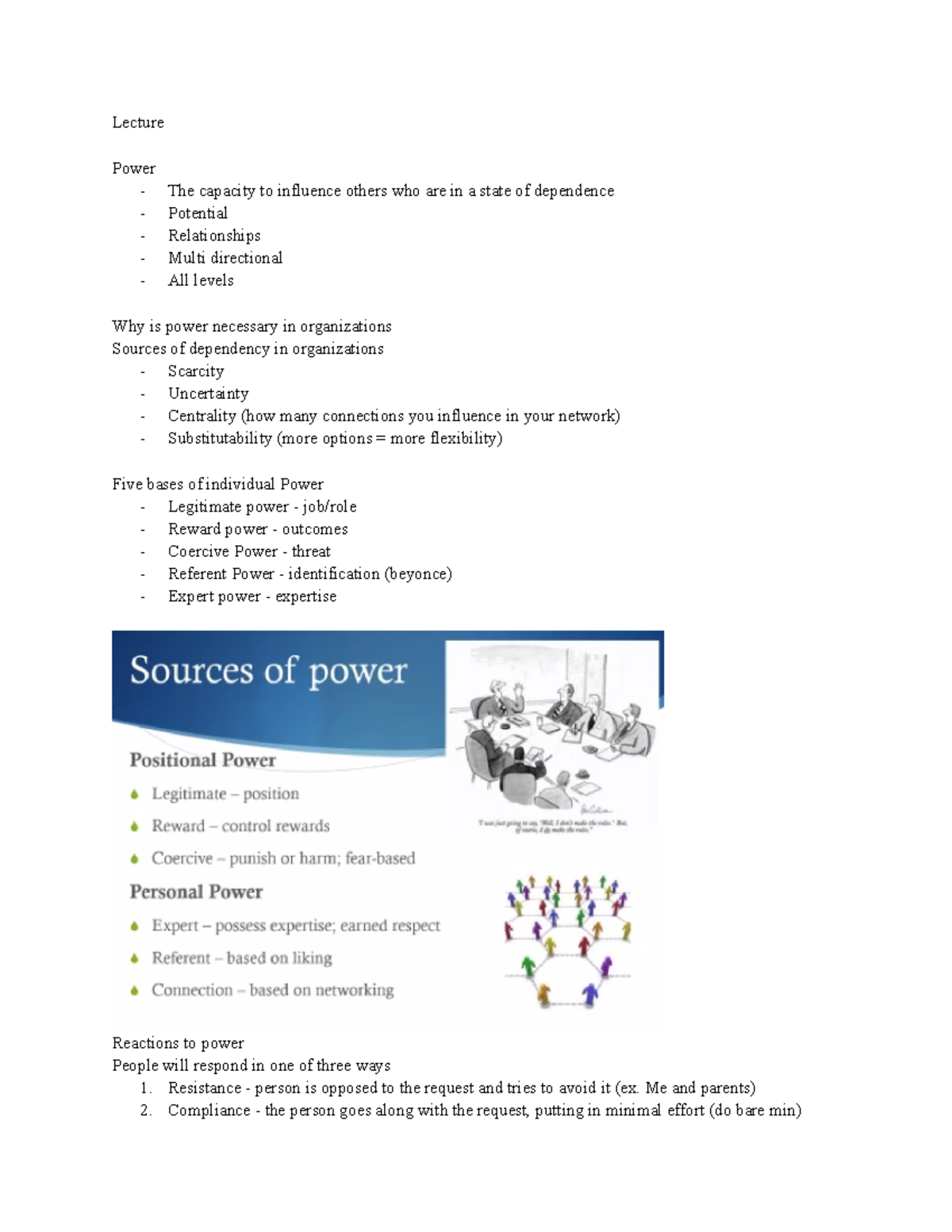 BU288 - Power and Politics - Lecture Power - The capacity to influence ...