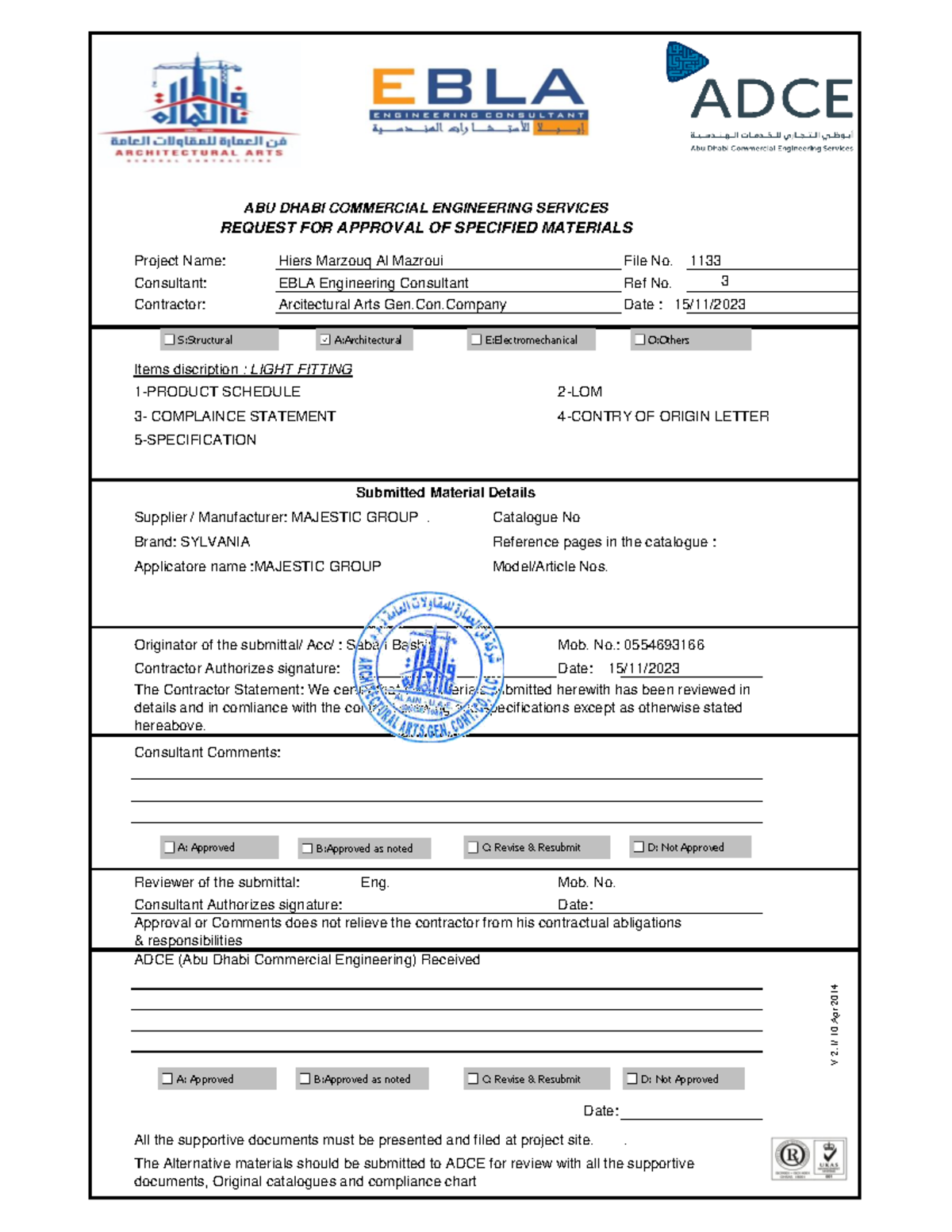 Light Fitting REV 3 Submittal - ####### Project Name: Hiers Marzouq Al ...