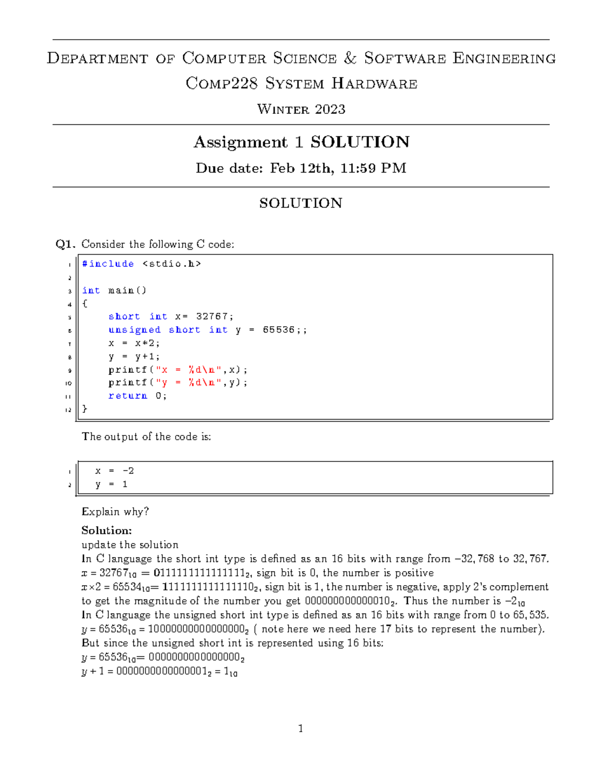 COMP 228 A1 Winter 2023 solution - Department of Computer Science & Software Engineering Comp228 ...