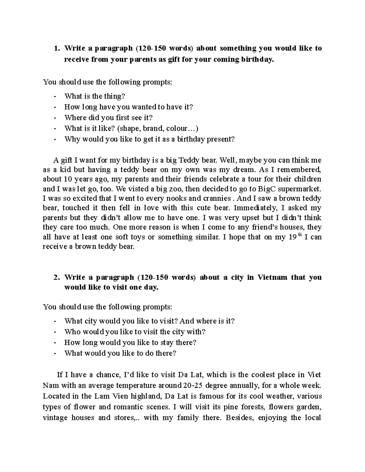 English - cacwecs - 1. Write a paragraph (120-150 words) about ...