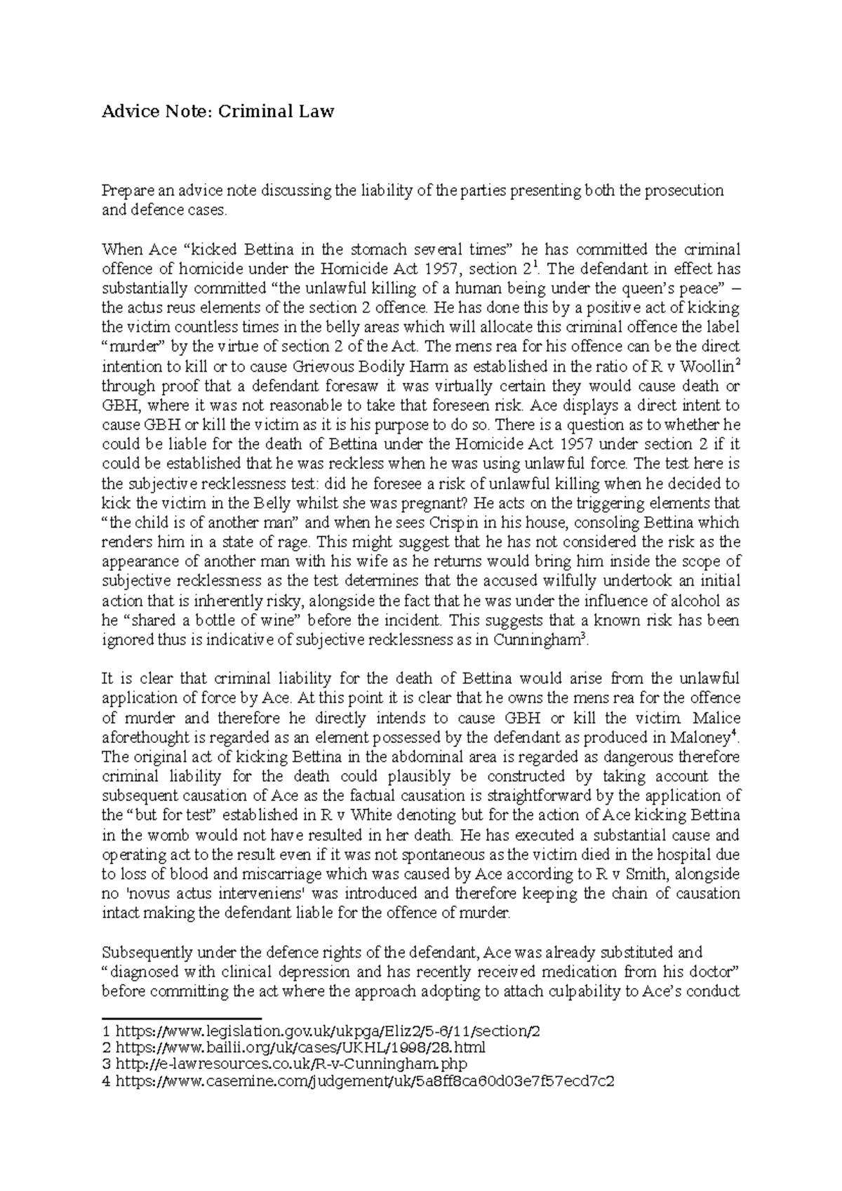 Criminal Law advice note - Advice Note: Criminal Law Prepare an advice ...