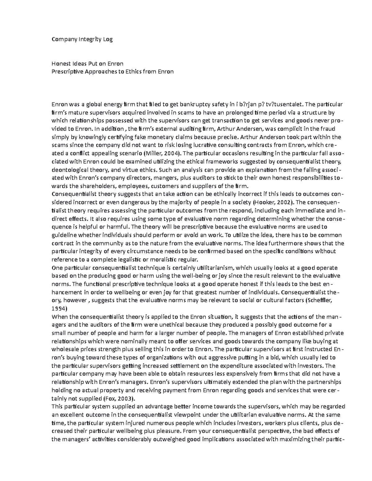 Business Ethics Journal Ethical Theories Applied to Enron - Company ...