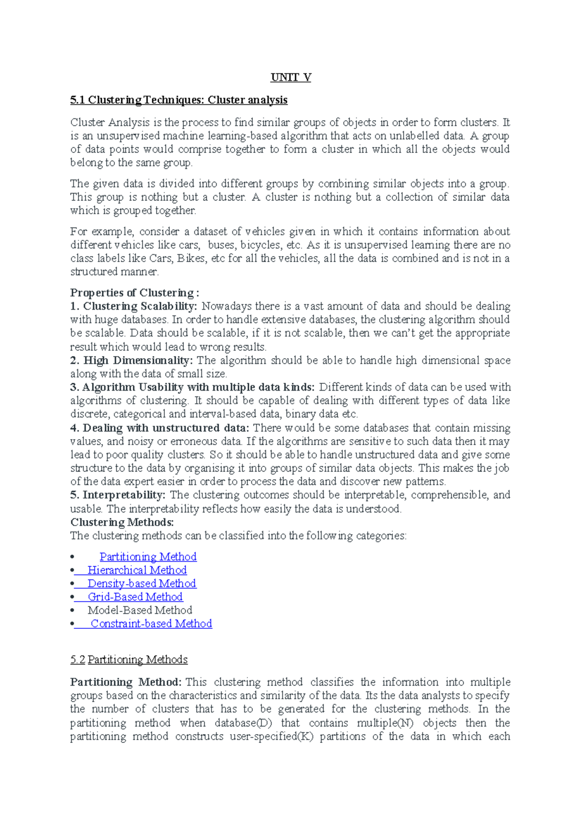 Fundamentals of CLASSIFICATION AND PREDICTION - UNIT V 5 Clustering Techniques: Cluster analysis ...