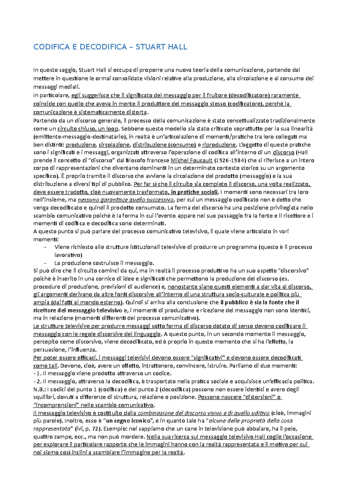 Stuart Hall - Codifica e Decodifica - CODIFICA E DECODIFICA – STUART HALL In questo saggio ...