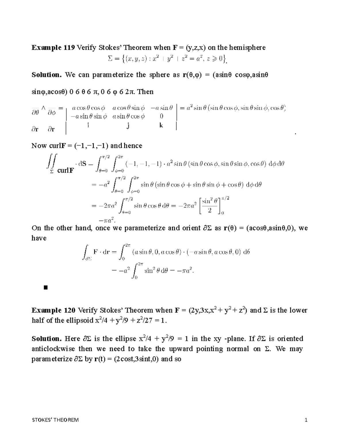 Multi Calc-17 - Examples - Example 119 Verify Stokes’ Theorem when F ...