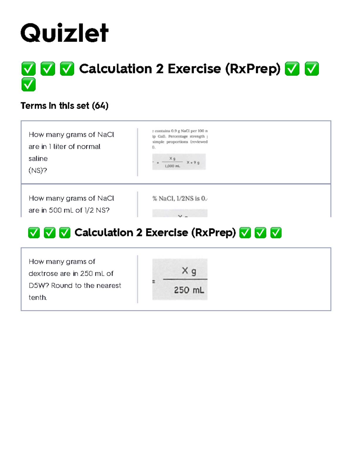 Calculation 2 Exercise (Rx Prep) Flashcards Quizlet - Calculation 2 ...