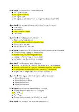 Exercices et Questions de cours - Questions de cours (QCM) Plusieurs ...