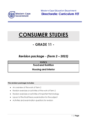 Gr 10 Term 3 Test 2022 - A practice test for consumer studies for grade ...