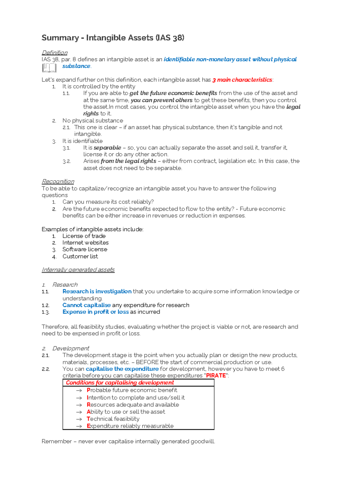 Intangible Assets - 8 defines an intangible asset is an identifiable ...