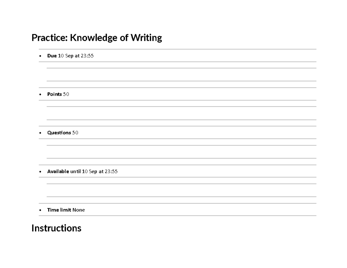 SDE101 - Practice: Knowledge of Writing 49/50 - Practice: Knowledge of ...