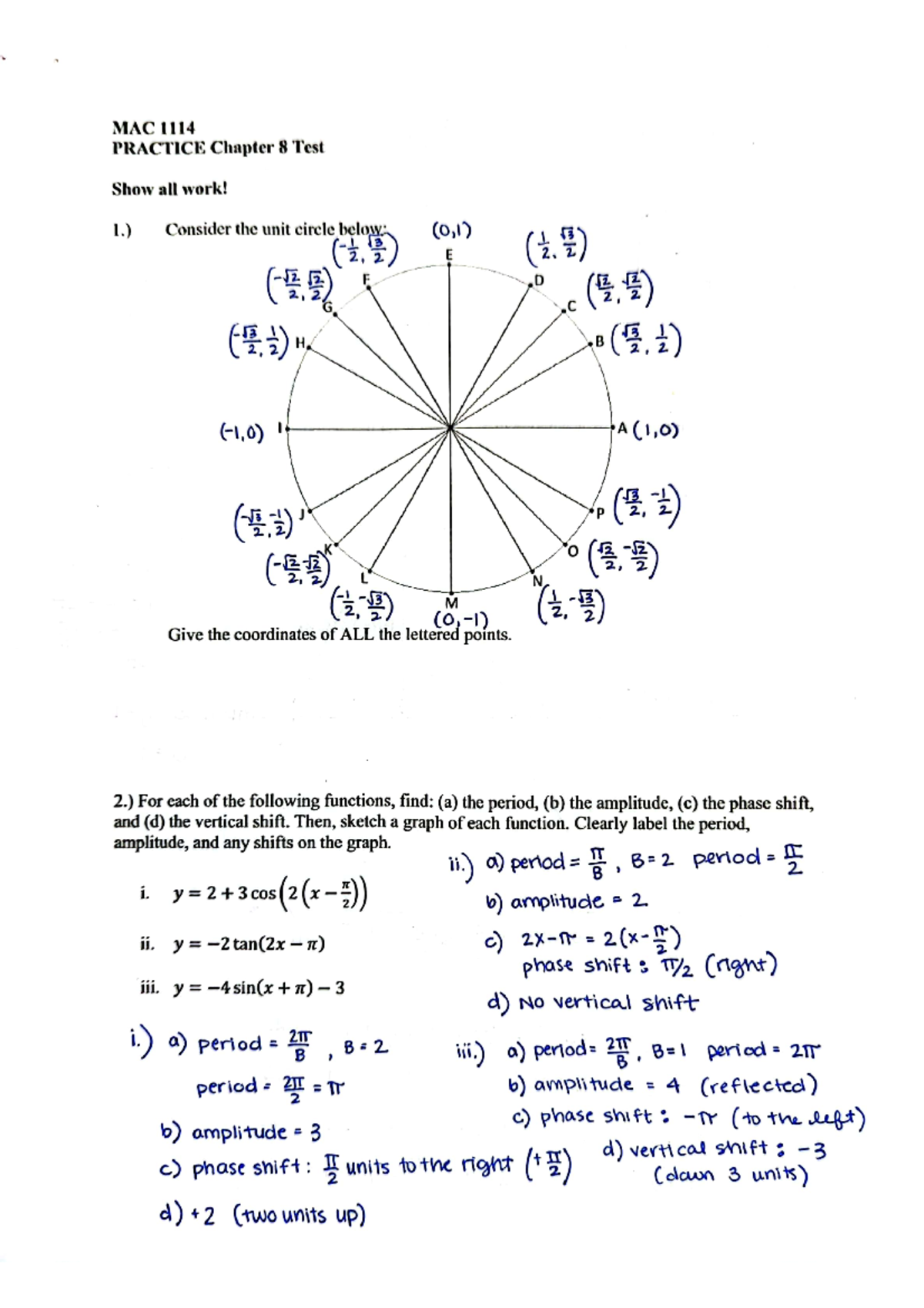 Practice Chapter 8 Test Answer Key - MAC 1114 - Studocu