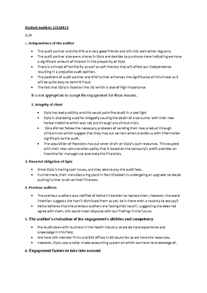 BACC Auditing 2 Assignment 1 - PROGRAMME: BACHELOR OF COMMERCE IN ...