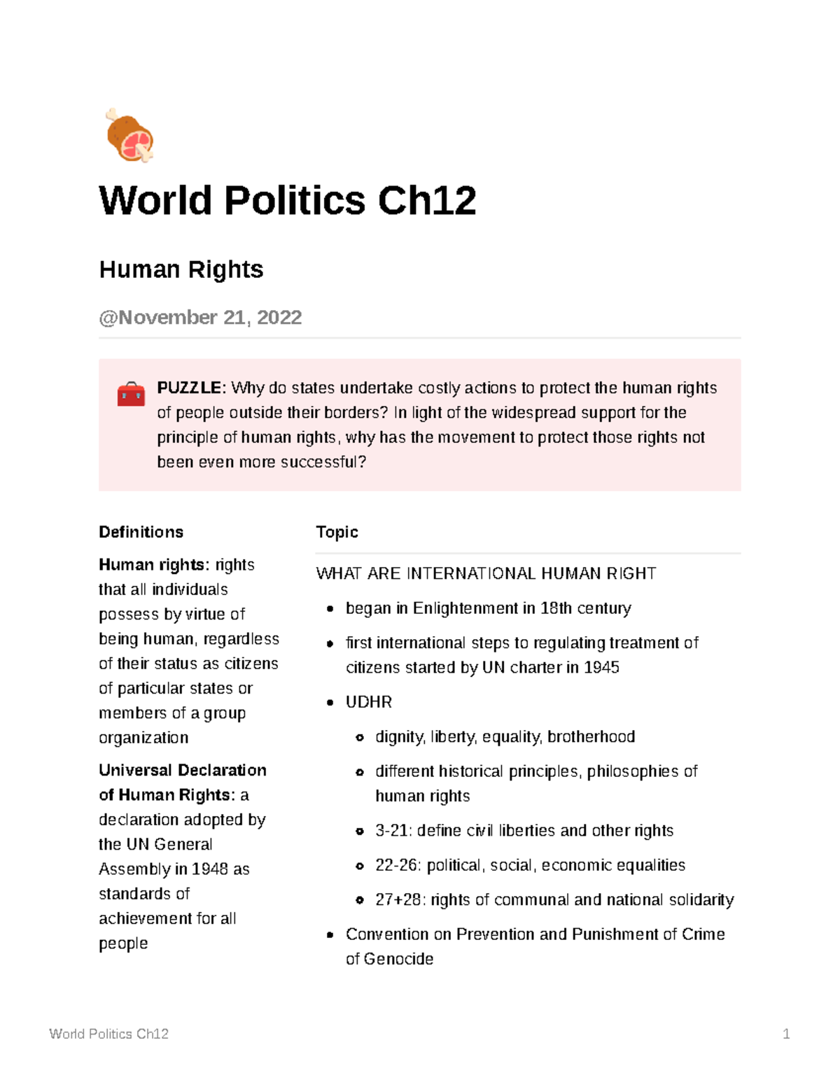 World Politics Ch12 - K World Politics Ch Human Rights PUZZLE: Why do ...