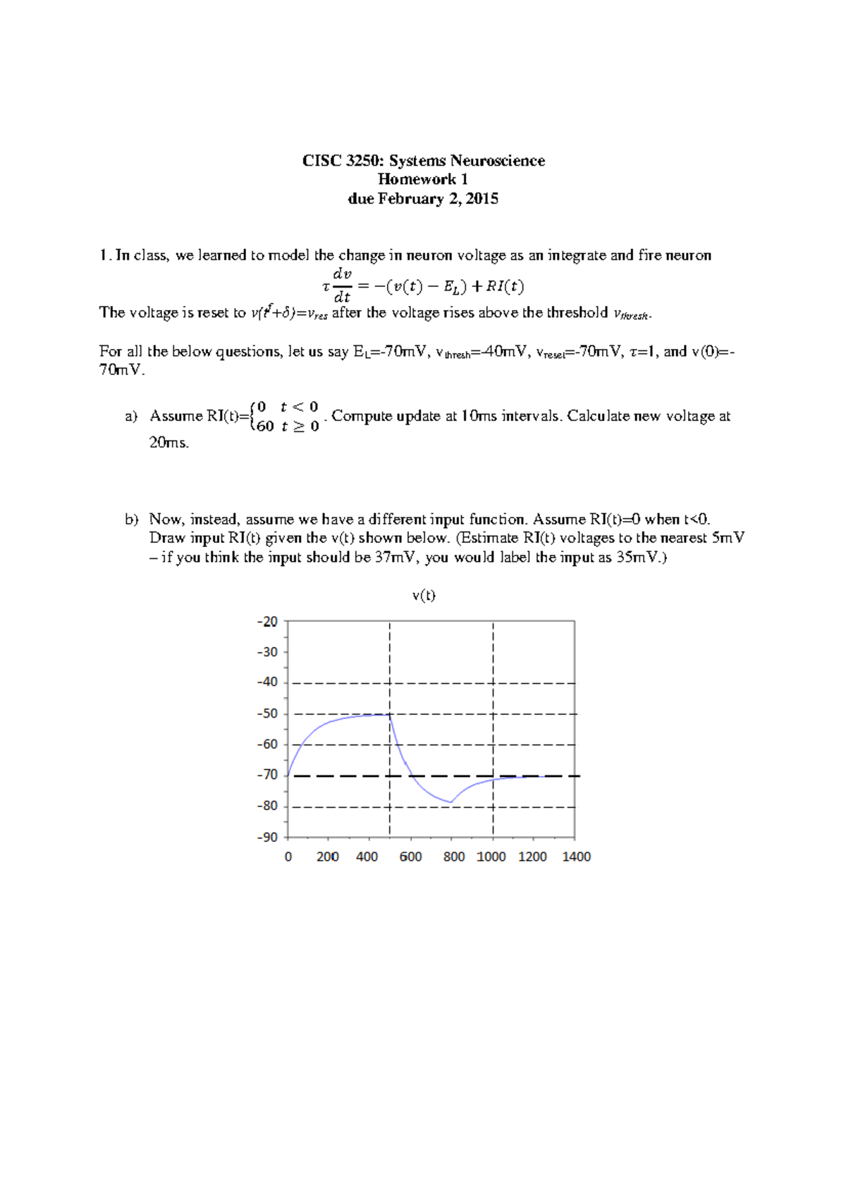 HW1 - Homework assignment 1 - CISC 3250: Systems Neuroscience Homework ...