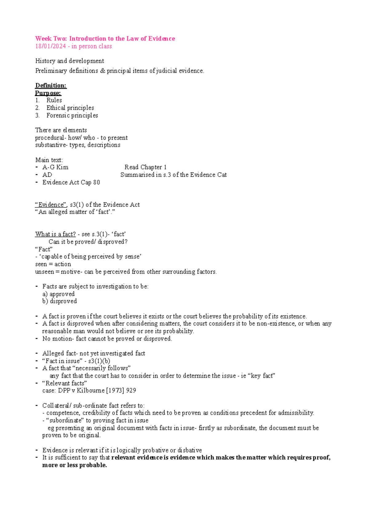 Evidence Law (RLB 204) Intro to the Law of Evidence - Week Two ...