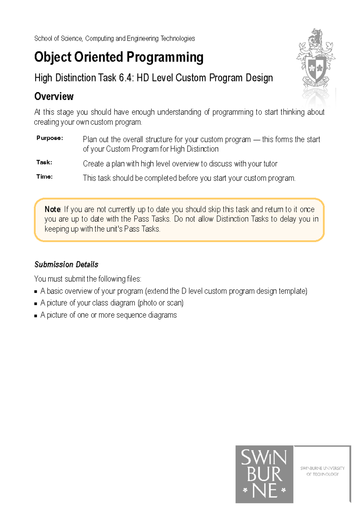 6.4HD - HD Level Custom Program Design - School of Science, Computing and Engineering ...