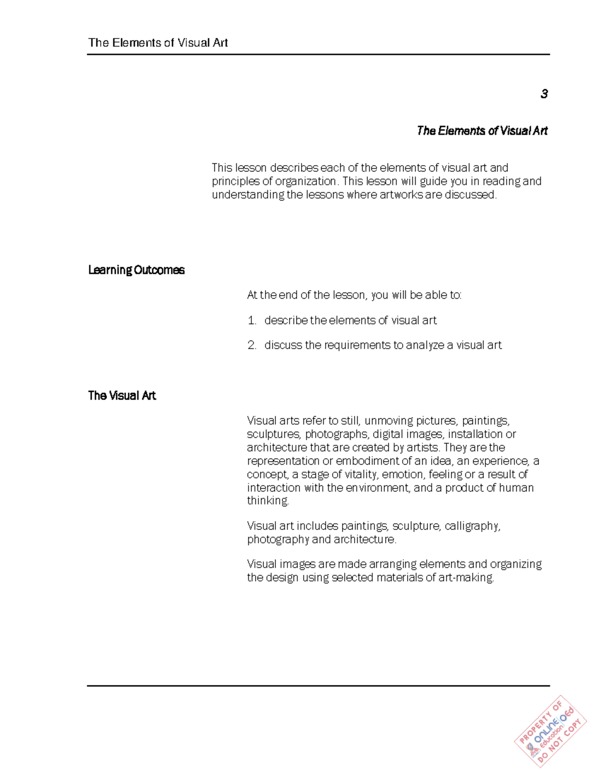 (Week 3) Elements of Visual Art - 3 The Elements of Visual Art This ...