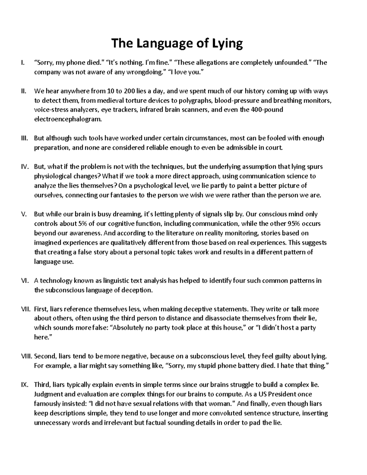 The Language of Lying - Inglés practicas - The Language of Lying I ...