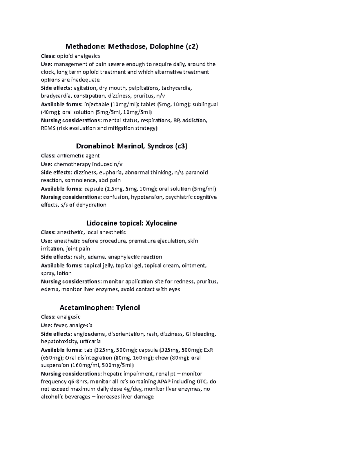 Geri drug cards wk1 wk2 - Methadone: Methadose, Dolophine (c2) Class ...