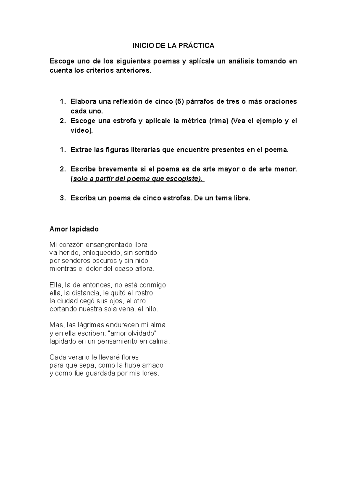 Unidad -V -LA Poesia - Hola - INICIO DE LA PRÁCTICA Escoge uno de los ...