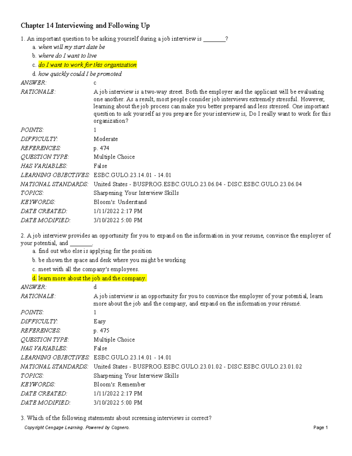Chapter 14 Interviewing and Following Up - An important question to be asking yourself during a ...