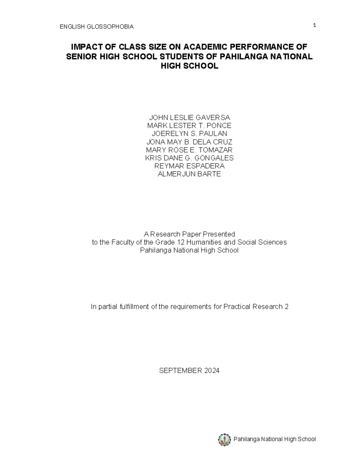 Research-Proposal-Manuscript - IMPACT OF CLASS SIZE ON ACADEMIC ...
