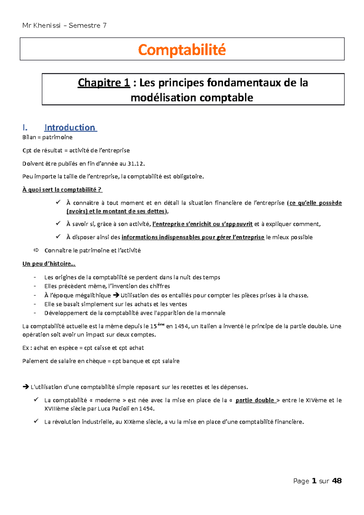 Comptabilité Cm Cours Comptabilité Chapitre 1 Les Principes