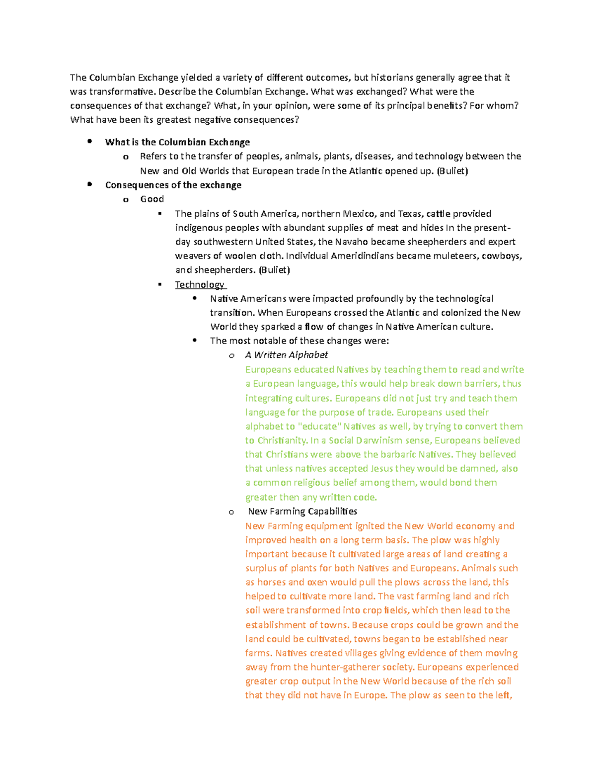 Columbian exchange response paper outline - The Columbian Exchange ...