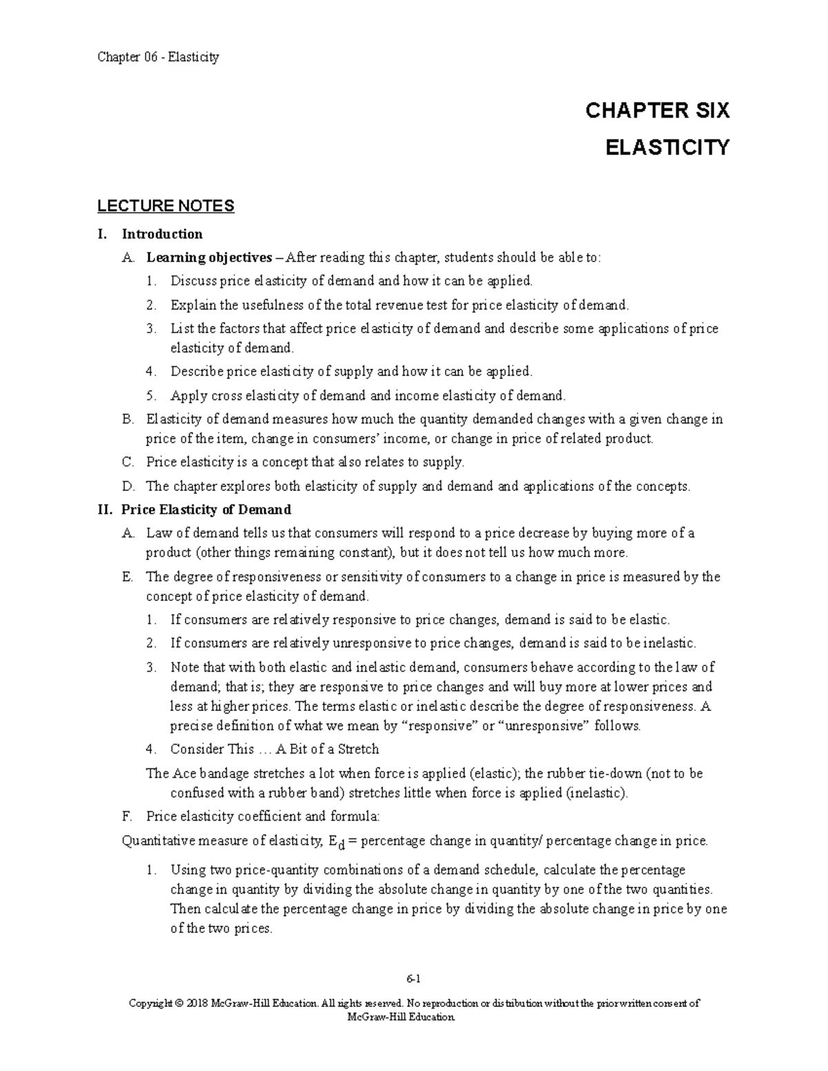 Chapter 6 Lecture Outline - CHAPTER SIX ELASTICITY LECTURE NOTES I ...