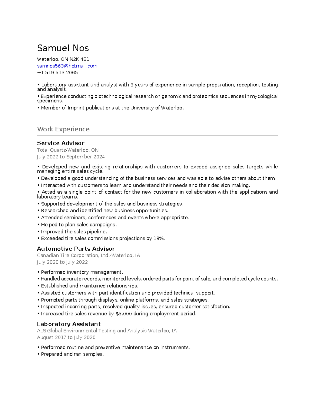 Samuel-Nos - mATERIAL FOR bIOLOGY 130 COURSE. - Samuel Nos Waterloo, ON ...