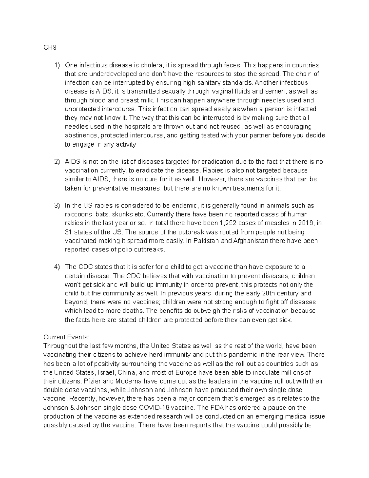 CH9 public health Homework assignment - CH One infectious disease is ...