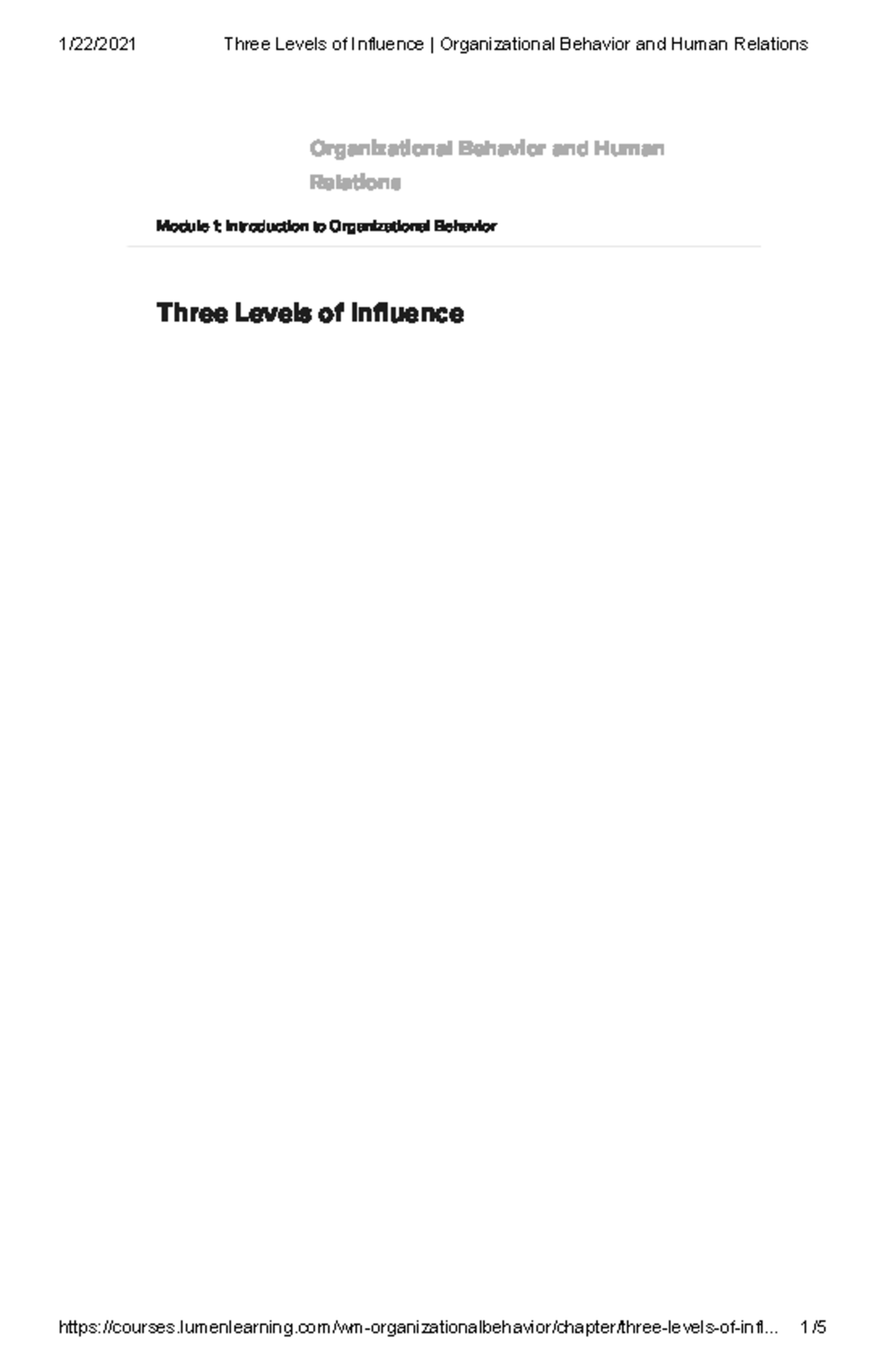 Three Levels of Influence Organizational Behavior and Human Relations ...